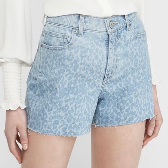 Express | Shorts | New Express Leopard Print Midi High Rise Waist Denim ...